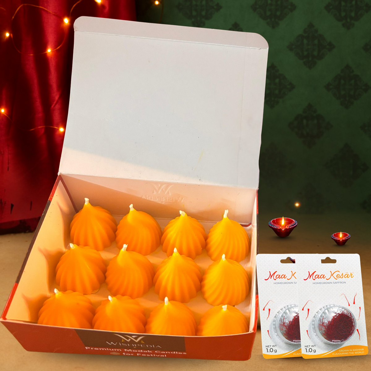 Modak Candles (12pieces) and 1g Kesar Combo – Maa Kesar